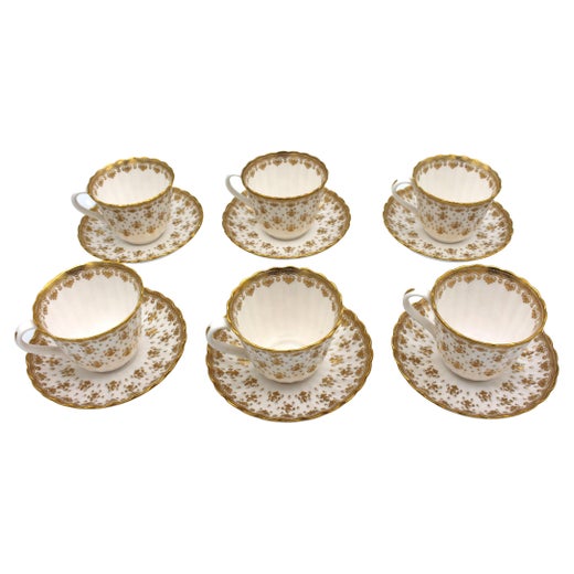 Set of 6 Cups and Saucers, Spode's Fleur de Lys Gold, Mid-20th Century ...