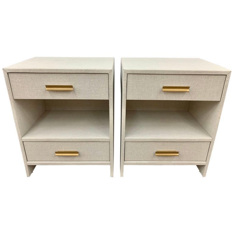 Set of 6 Custom Linen Wrapped Two-Drawer Nightstands End Tables For ...