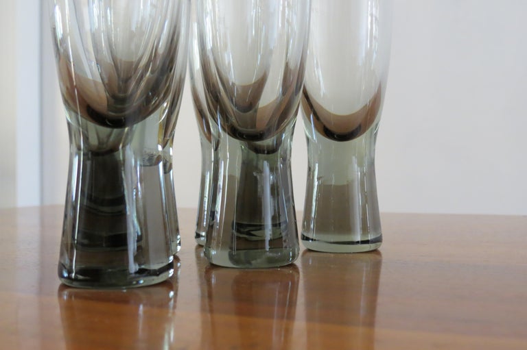 Set of 6 Danish Holmegaard Canada Smoked Glass Glasses by Per Lutken at ...