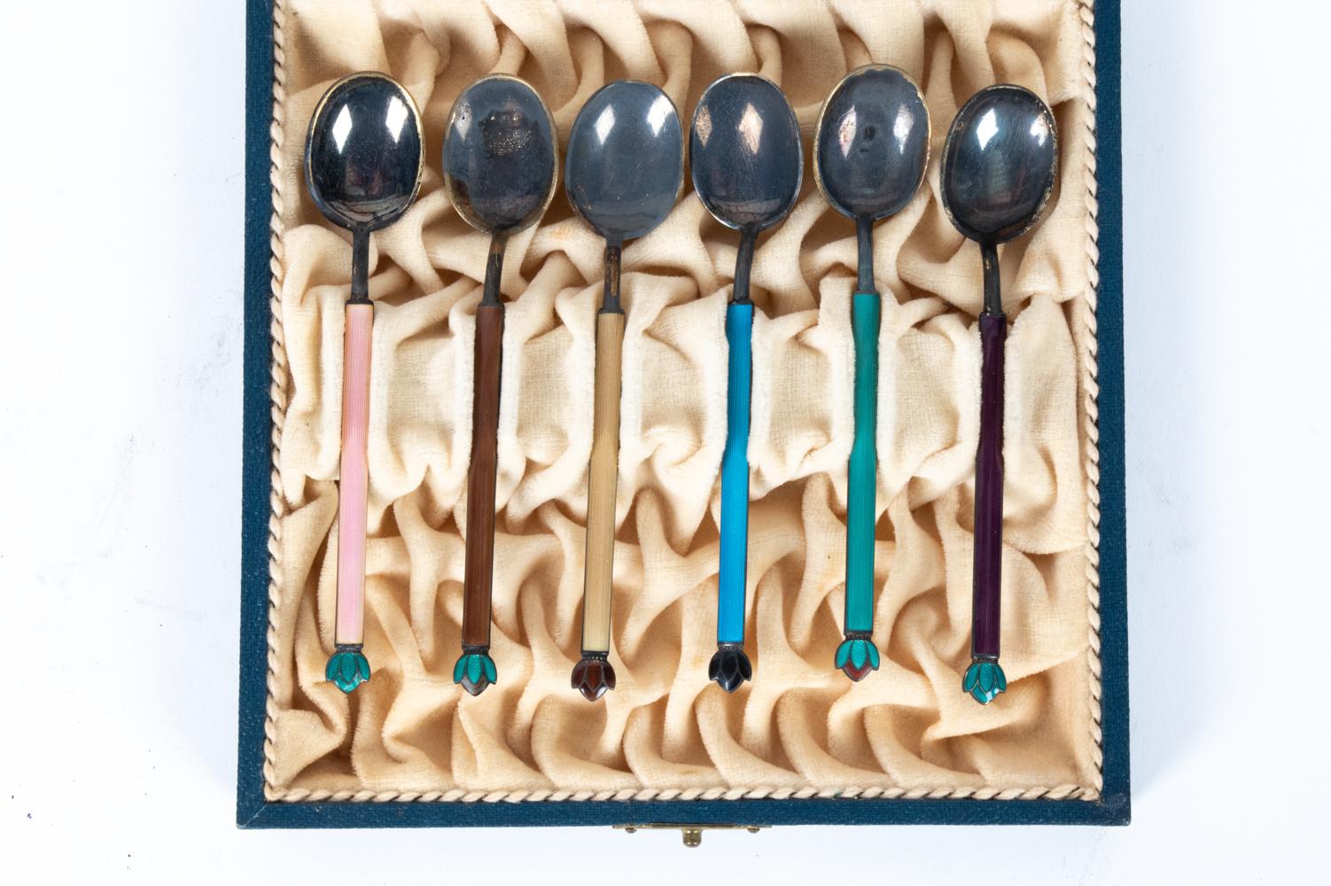 Set of 6 David Andersen Sterling Silver and Enamel Demitasse Spoons ...