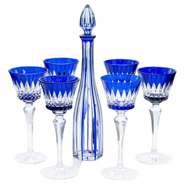 Set of 6 Blue Ajka Crystal Glasses, Hungary, 1960 For Sale at 1stDibs