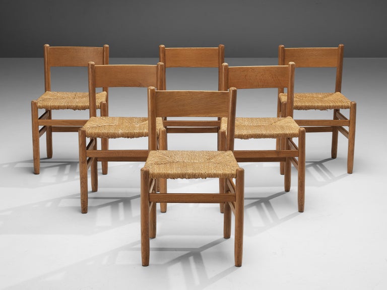 Set of 6 Dining Chairs in Oak with Rush Seating For Sale at 1stDibs