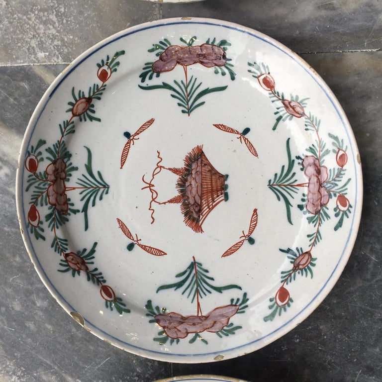 Set of 6 Dutch Delft Plates with Flower Baskets, 18th Century For Sale ...