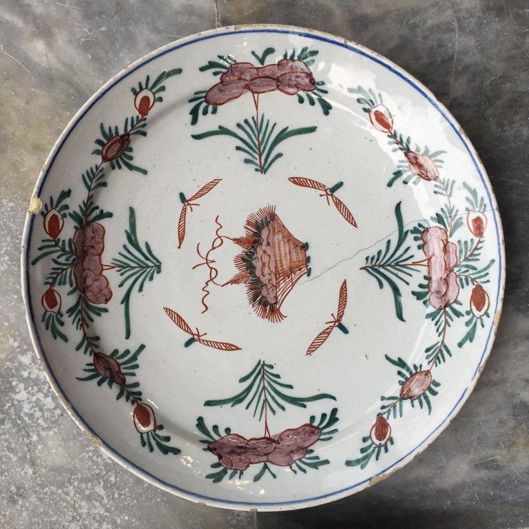 Set of 6 Dutch Delft Plates with Flower Baskets, 18th Century For Sale ...