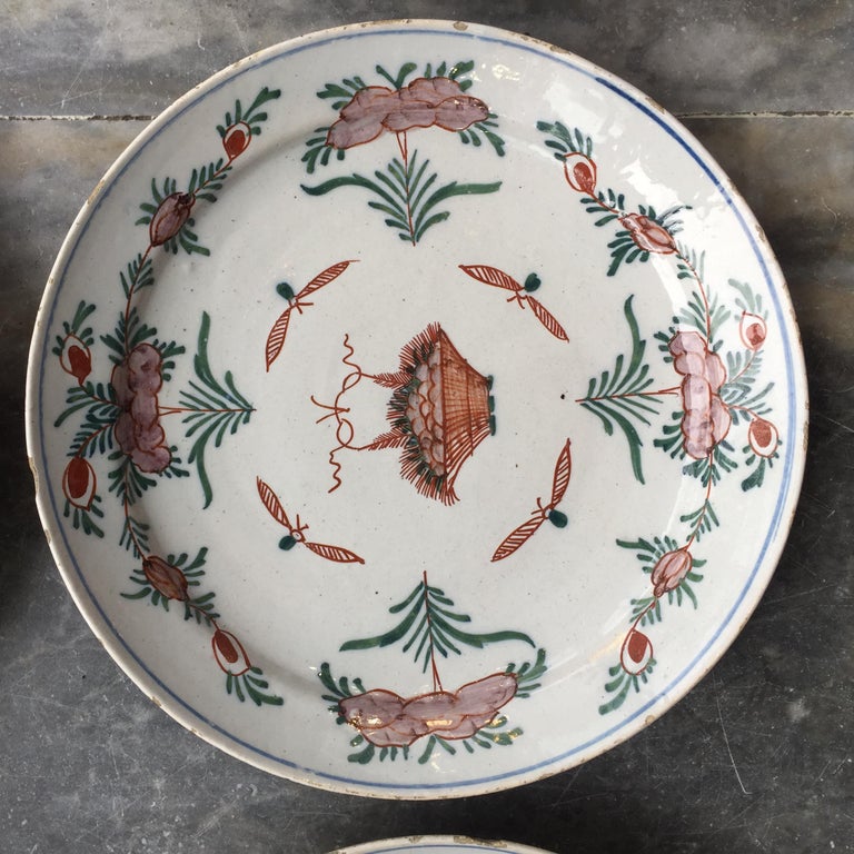 Set of 6 Dutch Delft Plates with Flower Baskets, 18th Century For Sale ...
