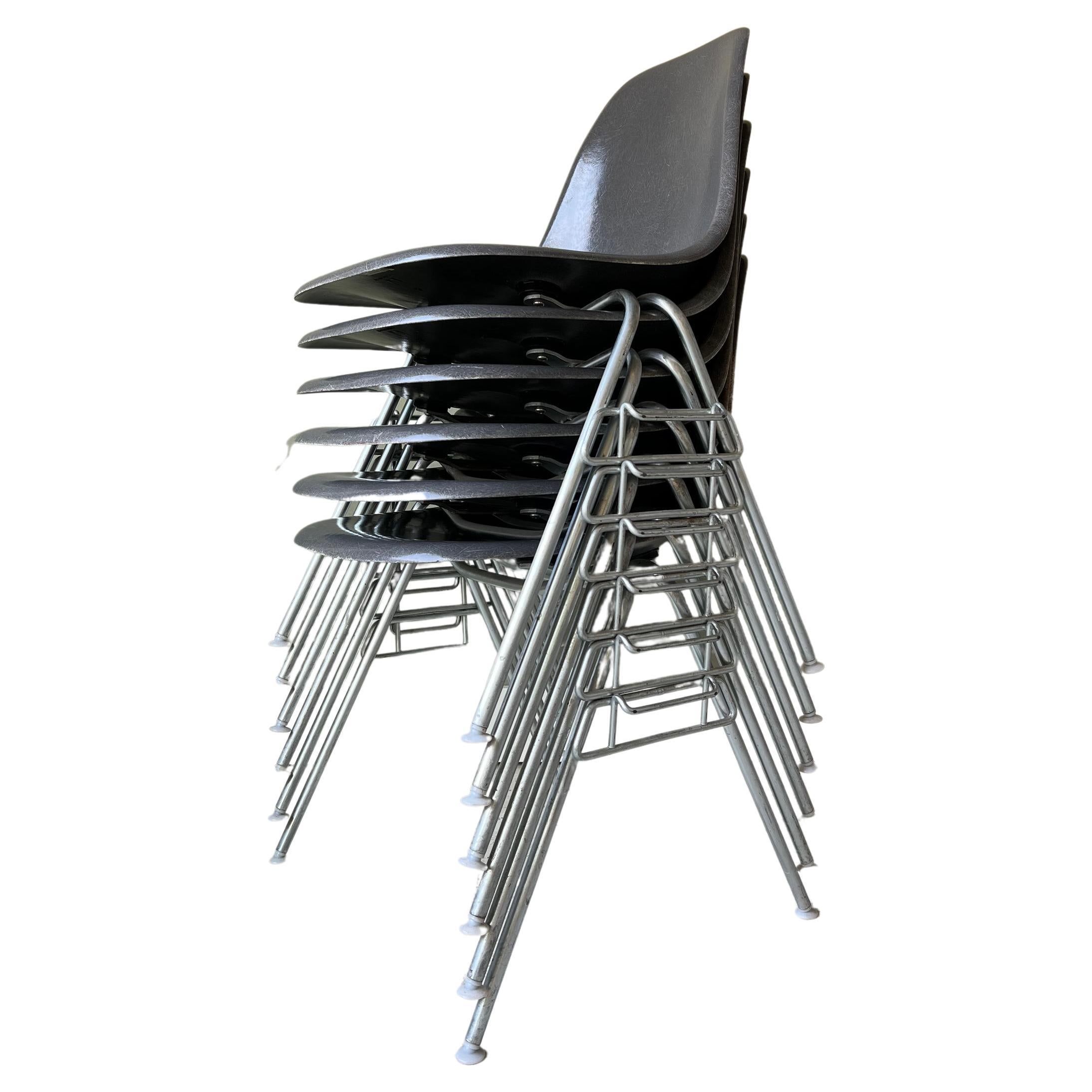 Vintage Midcentury Eames Fiberglass Stacking Shell Chairs, DSS-N Side ...