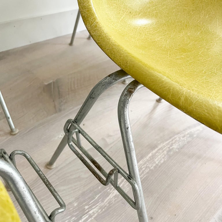 Set of 6 Eames for Herman Miller Yellow Shell Stacking Chairs at 1stDibs