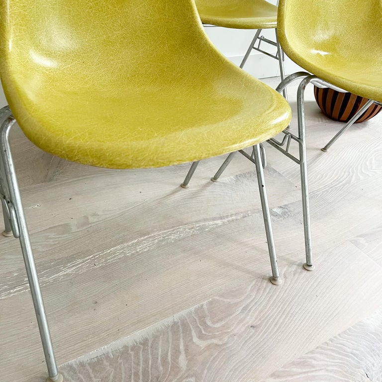 Set of 6 Eames for Herman Miller Yellow Shell Stacking Chairs at 1stDibs