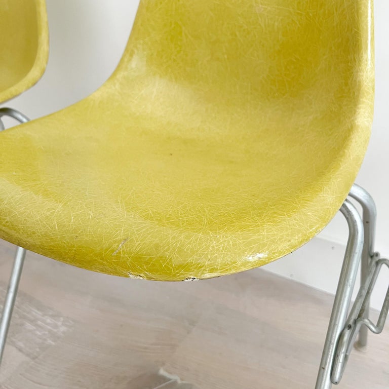 Set of 6 Eames for Herman Miller Yellow Shell Stacking Chairs at 1stDibs