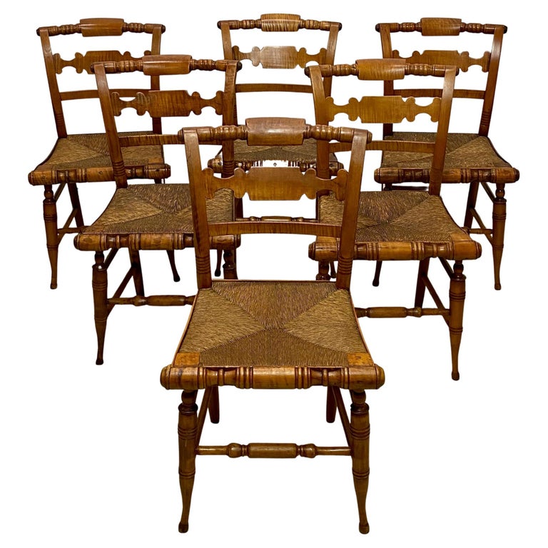 Set of 6 Early 19th Century American Tiger Maple Hitchcock Chairs at ...