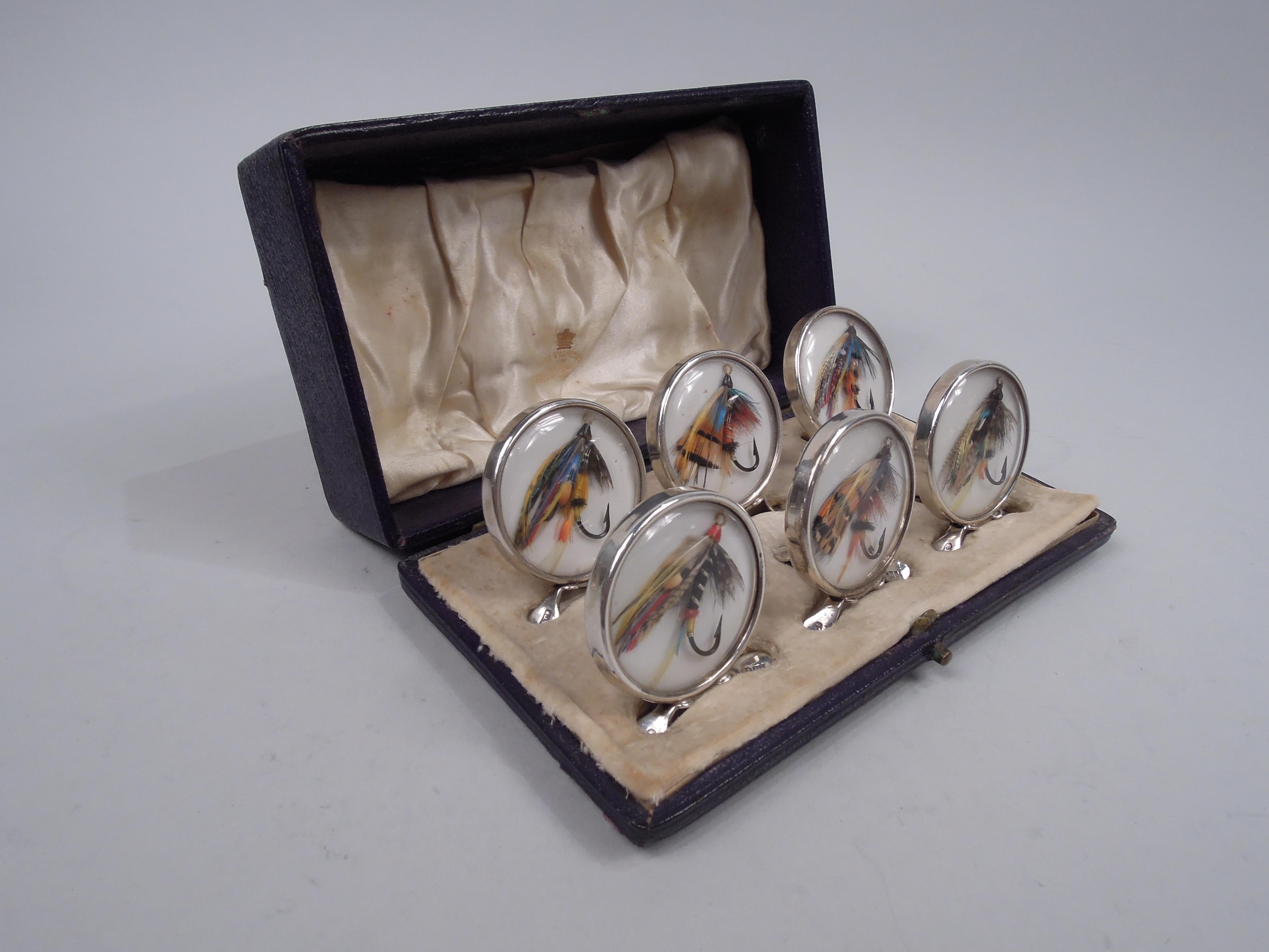 Set of 6 English Edwardian Place Card Holders with Fishing Flies For ...