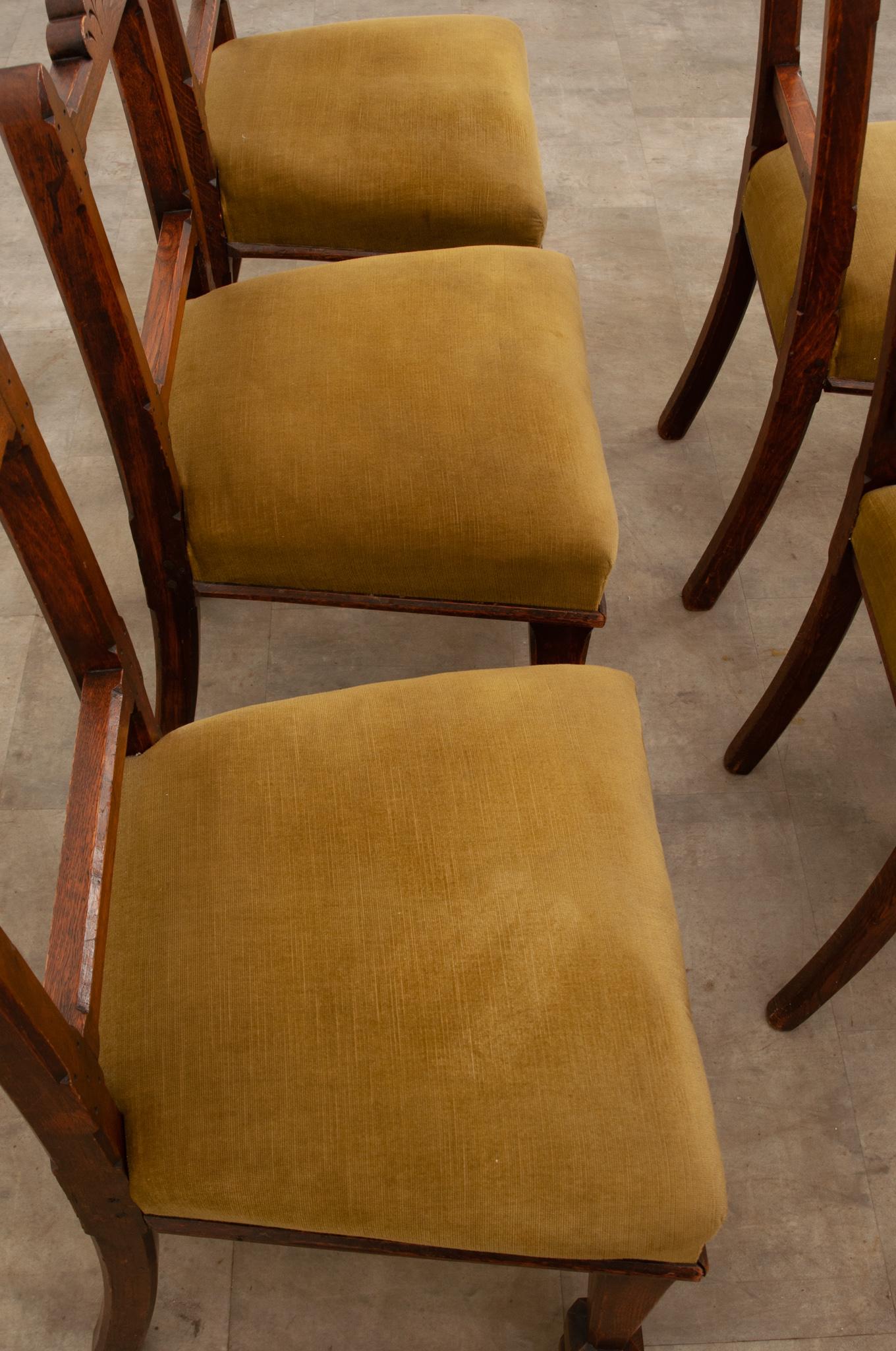 Set of 6 English Oak and Upholstered Dining Chairs For Sale at 1stDibs
