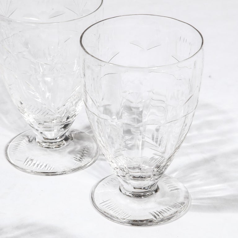 Set of 6 Fine Art Deco Cut Crystal Water Glasses with Foliate Motifs ...