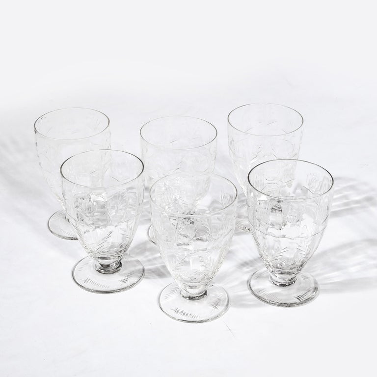 Set of 6 Fine Art Deco Cut Crystal Water Glasses with Foliate Motifs ...