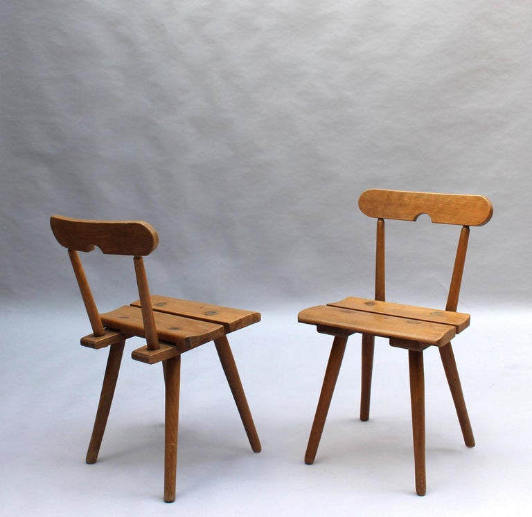 Set of 6 Fine French 1950s Beech Dining Chairs For Sale at 1stDibs