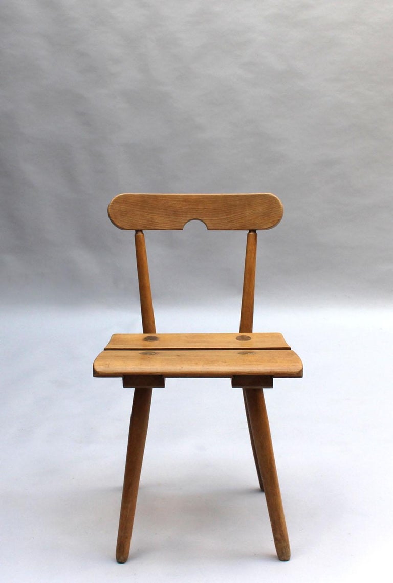 Set of 6 Fine French 1950s Beech Dining Chairs For Sale at 1stDibs