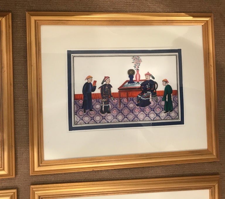 Set of 6 Framed Gouache Paintings on Pith Paper, China, 1850 For Sale ...