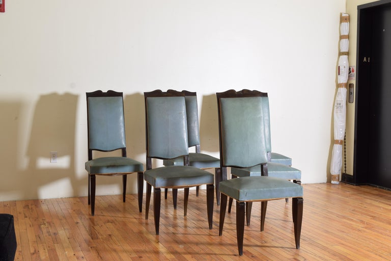 Set of 6 French Mid-Century Ebonized Wood and Leather Dining Chairs ...