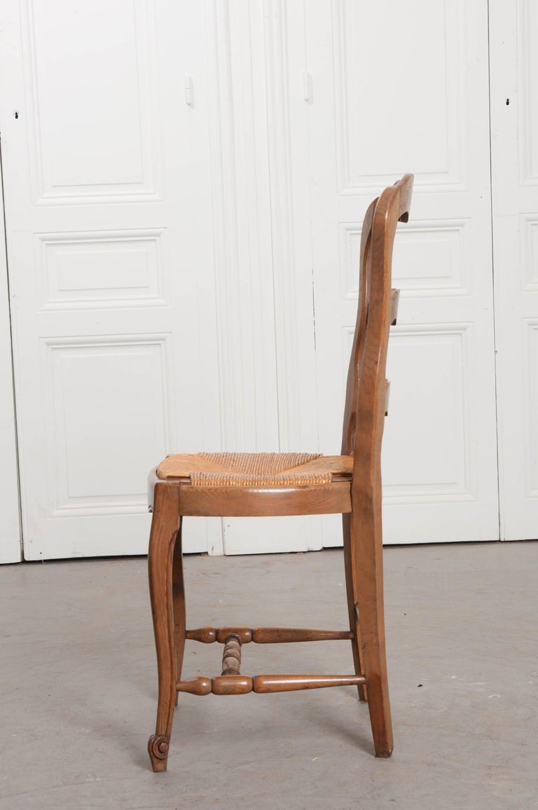 Set of Six French Oak Ladder Back Chairs with Rush Seats at 1stDibs