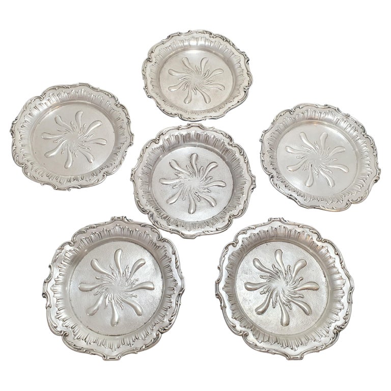Set of 6 French Sterling Silver Bottle Coasters For Sale at 1stDibs