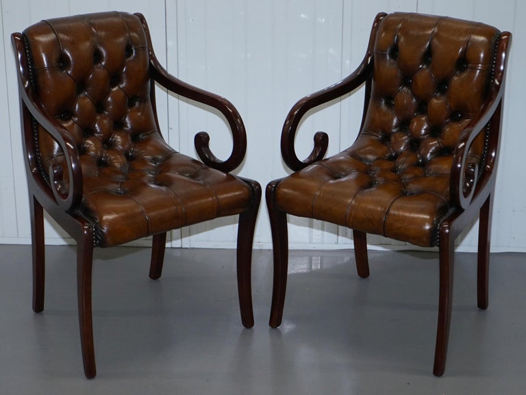 Set of 6 Fully Restored Chesterfield Dining Chairs Whisky Brown Leather ...