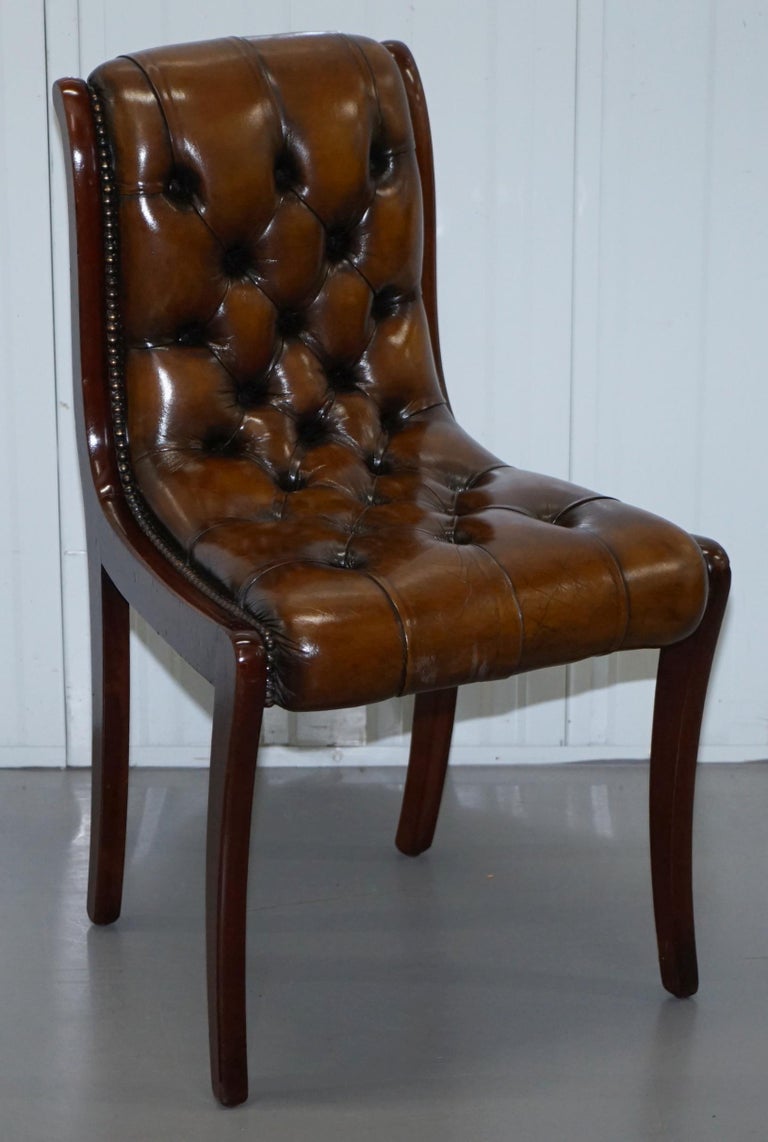Set of 6 Fully Restored Chesterfield Dining Chairs Whisky Brown Leather ...