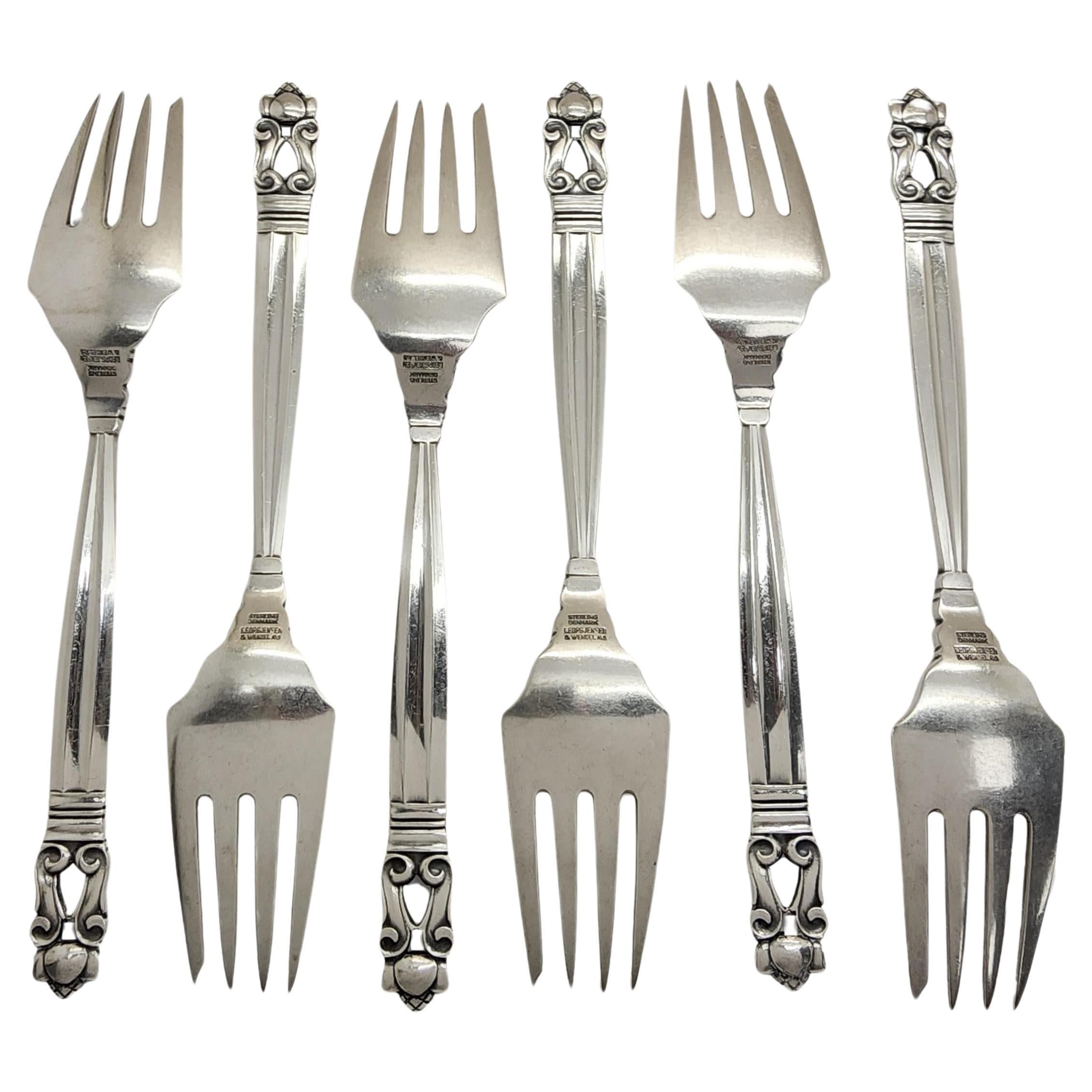 Set of 6 Georg Jensen and Wendel Denmark Acorn Ster Silv Salad Forks 6 ...