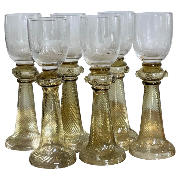 Set of 6 Gorsuch Glass Hunt Wine Stems with Engraved Animals For Sale ...