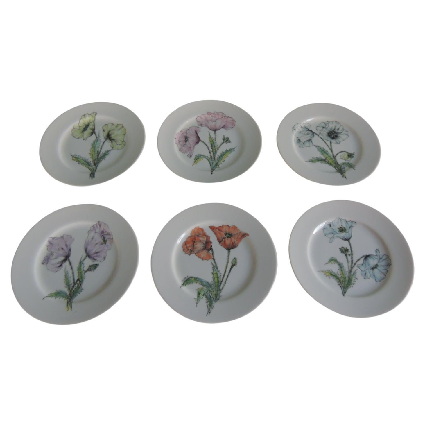 Set of '6' Hand Painted Floral Dessert Round Plates For Sale at 1stDibs