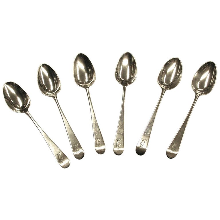 Set of 6 Hester Bateman Silver Old English Teaspoons, Dated 1784 ...