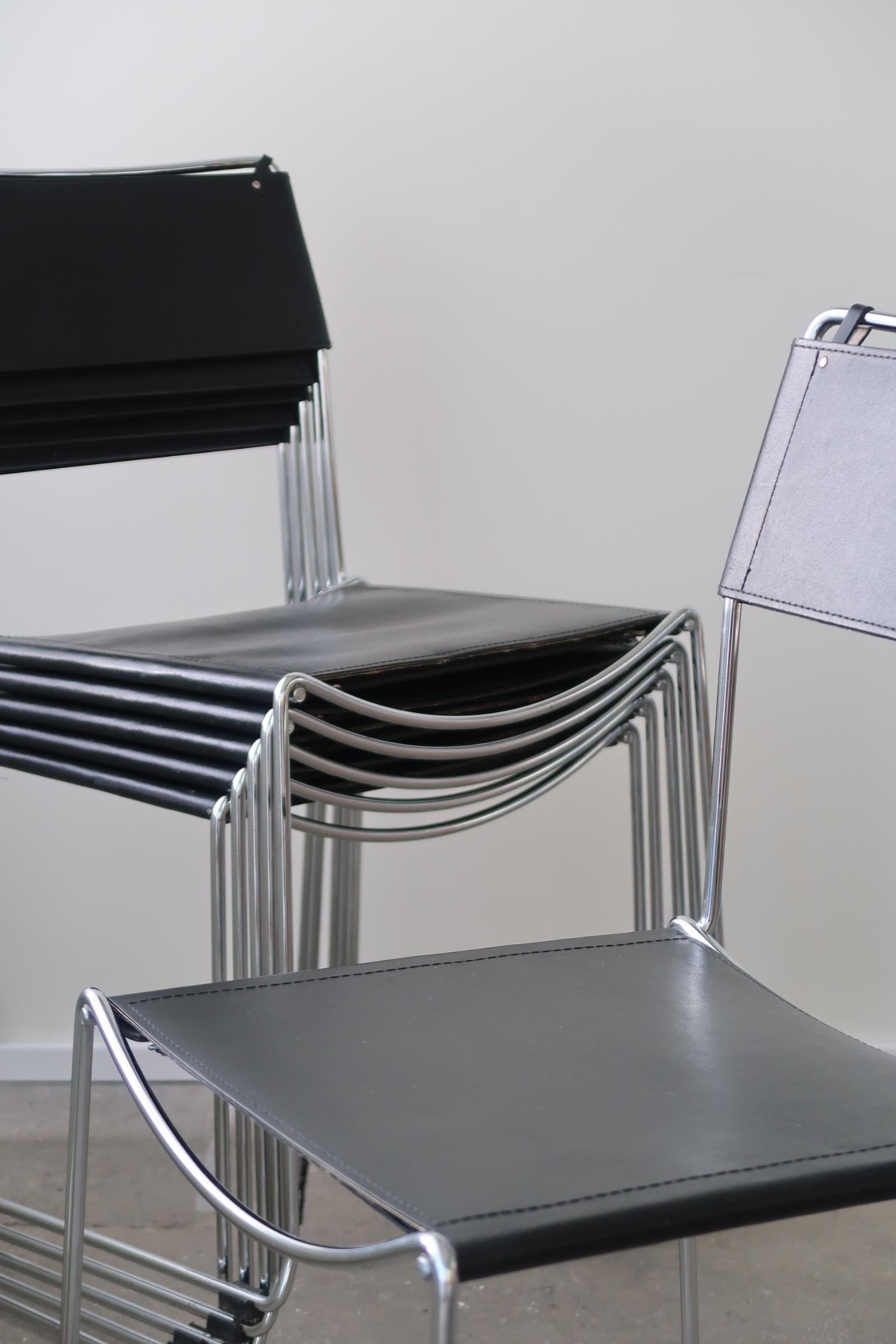 Set of 6 Italian Giandomenico Belotti Alias 1980s Chrome Leather Dining ...