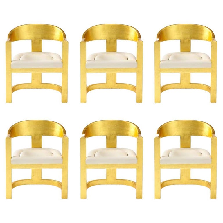 Set of 6 Karl Springer Gold Onassis Chairs with Leather Upholstery For ...