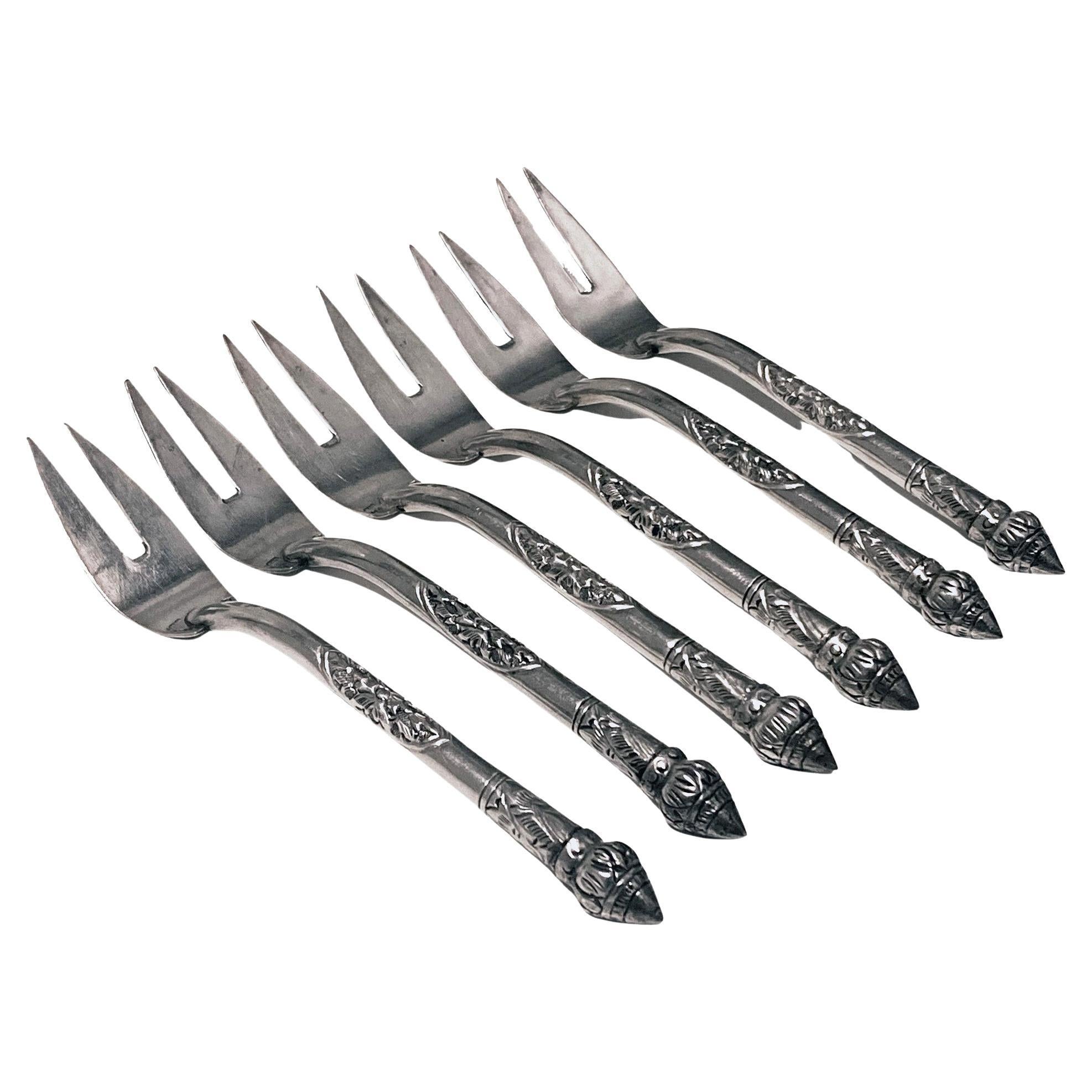 Set of 6 Khmer Cambodian Silver 900 sea food forks, C.1920 For Sale at ...