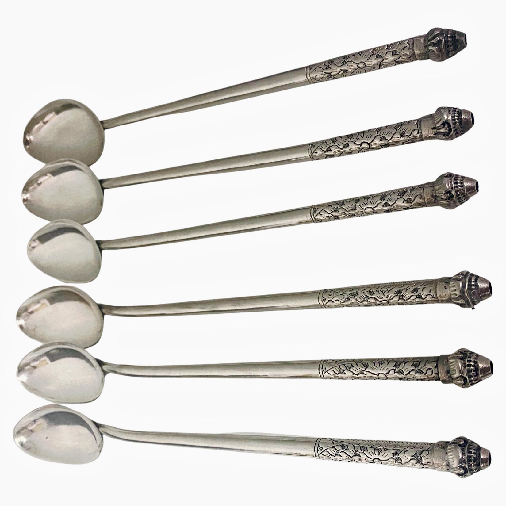 Set of 6 Khmer Cambodian Silver 900 straw Iced Teaspoons, C.1920 For ...