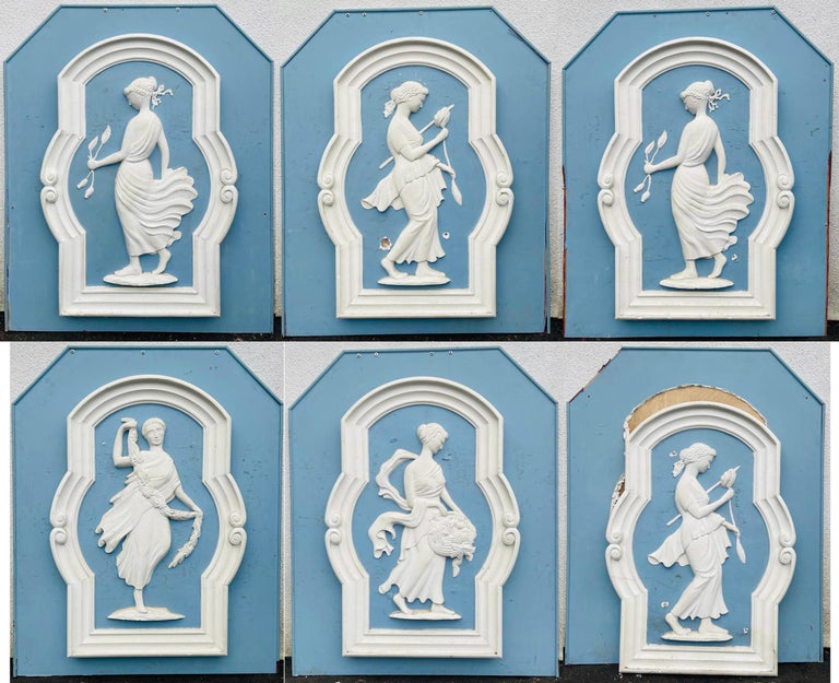 Set of 6 Large Adam Style Plaster Plaques For Sale at 1stDibs