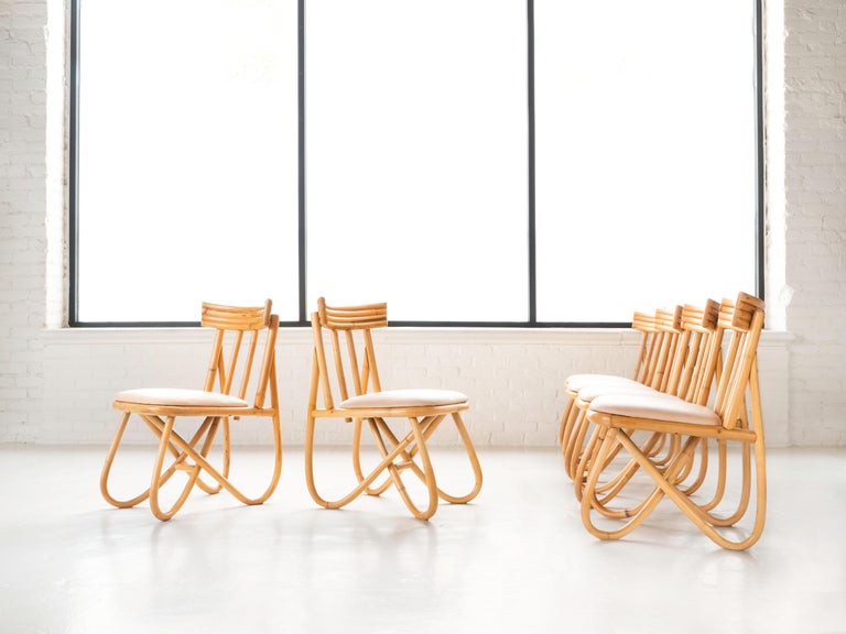 Set of 6 Loop Rattan Dining Chairs with Leather Seats, circa 1950s For ...