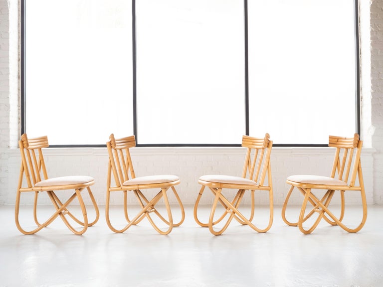 Set of 6 Loop Rattan Dining Chairs with Leather Seats, circa 1950s For ...