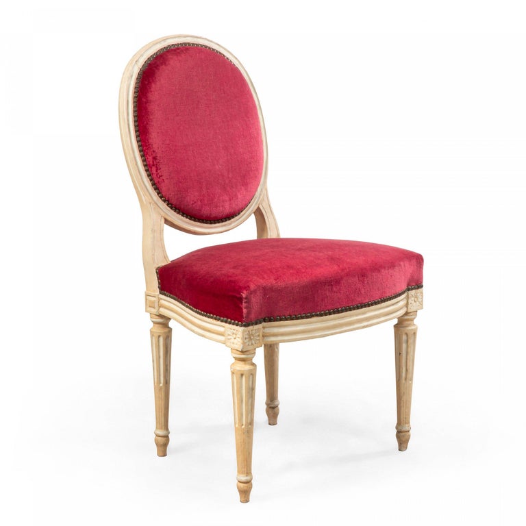 Set of 6 Louis XVI Style Painted Red Upholstered Dining Chairs at 1stDibs
