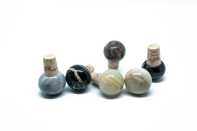 Handmade Set of 6 Mixed Marbles and Cork Wine Bottle Stoppers For Sale ...