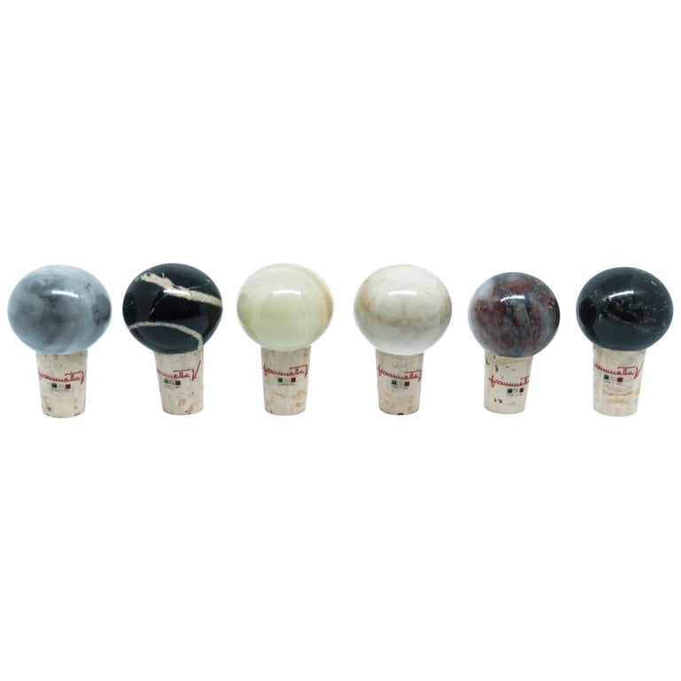 Handmade Set of 6 Mixed Marbles and Cork Wine Bottle Stoppers For Sale ...