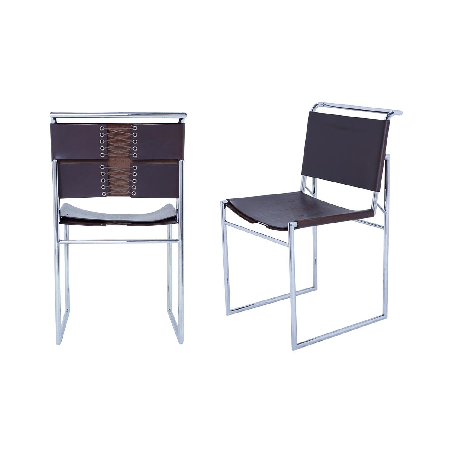Set of 6 Marcel Breuer B40 Brown Leather and Chrome Corset Dining ...