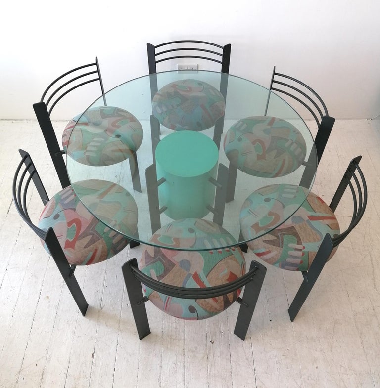 Set of 6 Memphis style postmodern powder-coated iron dining chairs, USA ...