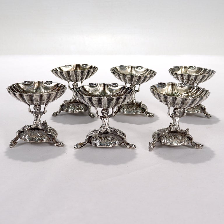 Set of 6 Mermaid 'or Merman' .800 Italian Silver Shell Salt Cellars by ...