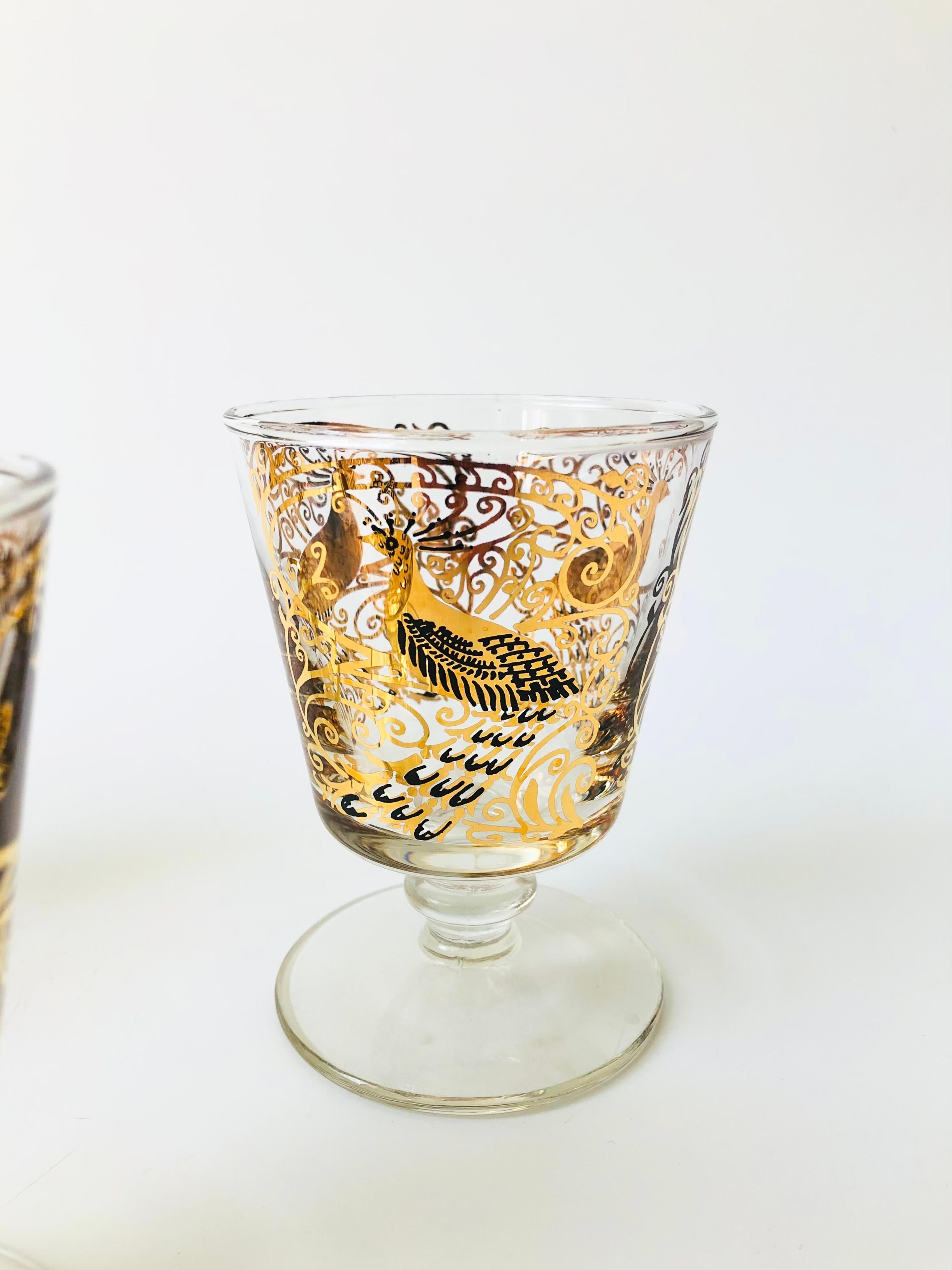 Set of 6 Mid Century Gold Peacock Wine Glasses by Osborne Kemper Thomas ...