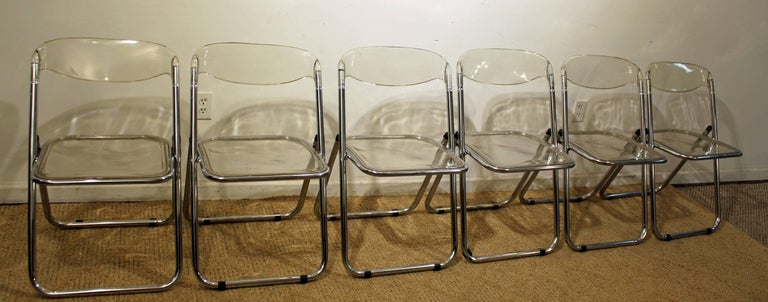 Set of Six Midcentury Italian Modern Lucite Chrome Folding Chairs at ...