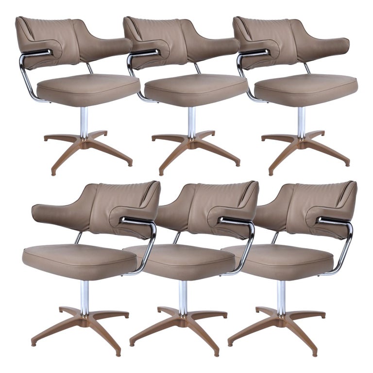 Set of 6 Mid-Century Modern Beige and Chrome Swivel Task Chairs at 1stDibs