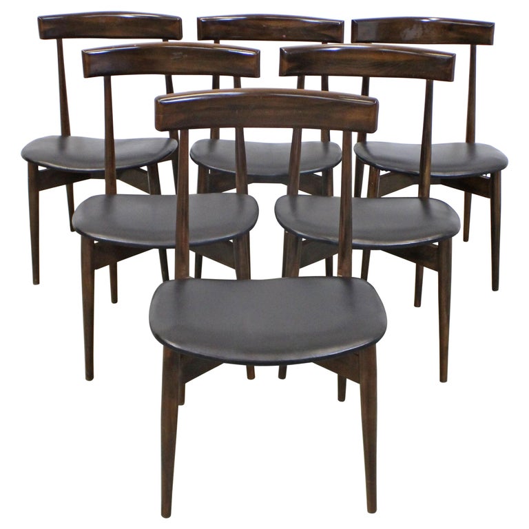 Set of 6 Mid-Century Modern Walnut Floating Seat Dining Chairs at 1stDibs