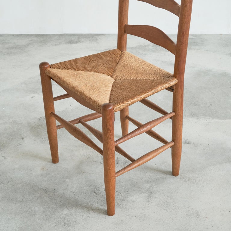 Set of 6 Midcentury Oak and Rush Chairs, 1950s For Sale at 1stDibs