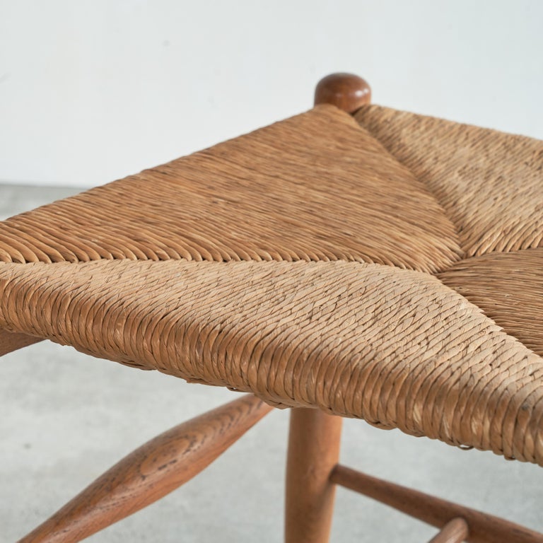 Set of 6 Midcentury Oak and Rush Chairs, 1950s For Sale at 1stDibs