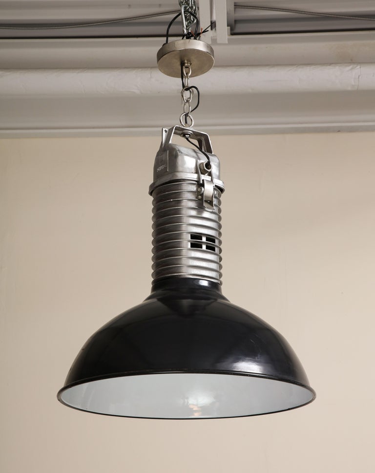 Set of 6 Midcentury Black and White Ceiling Lights with Original Enamel ...